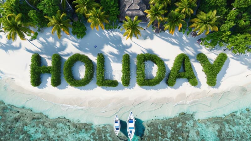 Holiday Island Typography with Tropical Beach Stock Illustration ...
