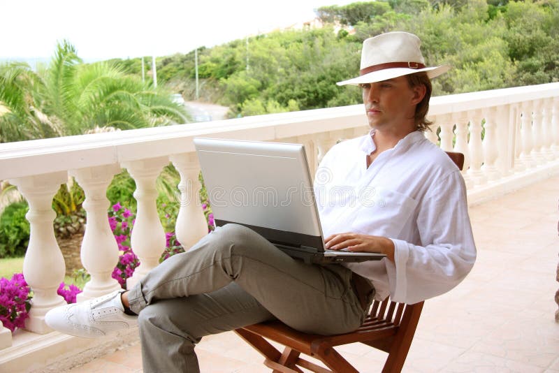 Holiday with laptop stock photo. Image of balcony, welfare - 6100896