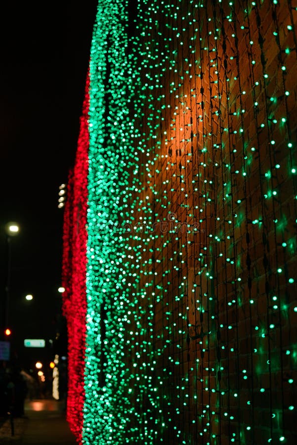 Holiday Lights Glowing Downtown at Night Stock Photo - Image of ...