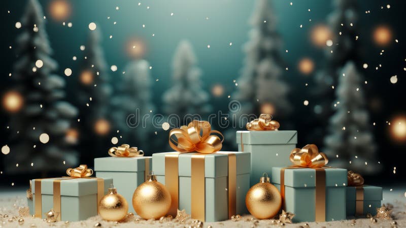 Holiday Magic in 3D Christmas Tree and Wrapped Gift Boxes Stock ...