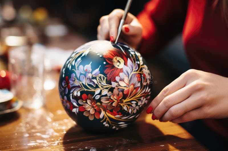 Holiday Magic in the Making: Woman Crafting Baubles Stock Illustration ...