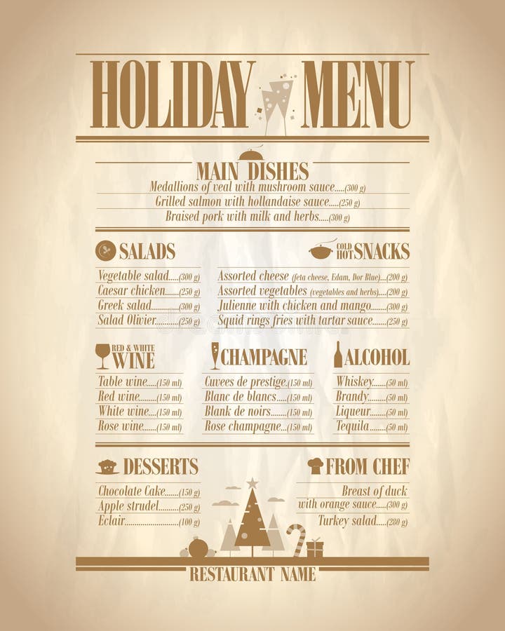 Holiday Menu List with Dishes and Drinks Stock Vector - Illustration of ...