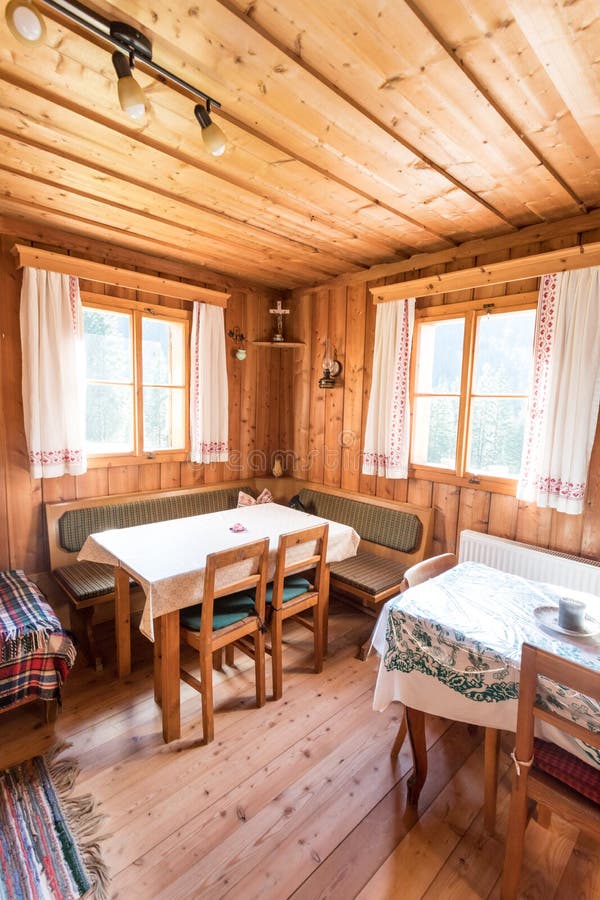 Holiday in the Mountains: Rustic Old Wooden Interior of a Cabin or Hut ...