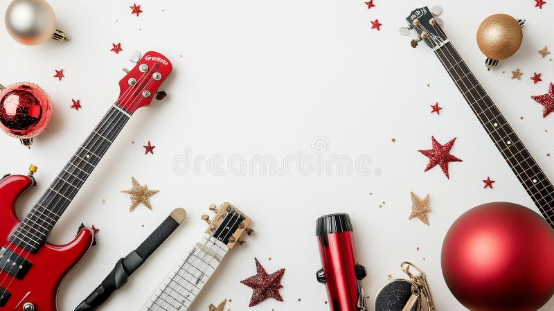 Holiday Music Essentials Laid Out with Instruments and Decorations ...