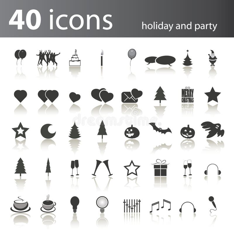 40 Holiday and Party Icons stock vector. Illustration of grey - 33382835