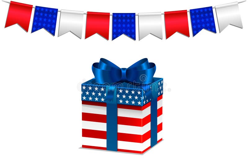 Holiday Poster with American Flags and Gift Box. Vector National ...