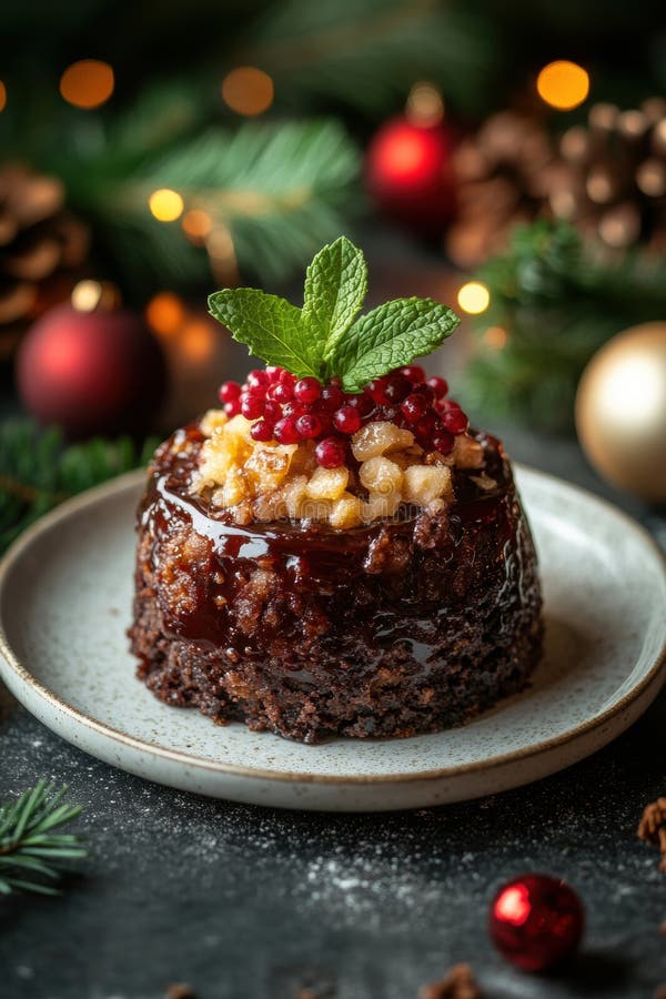 Festive Dessert Banner Christmas Pudding with Brandy Sauce and Holly ...