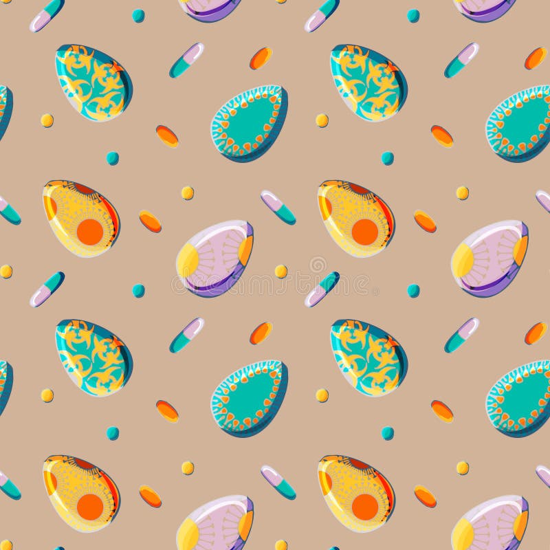 Holiday in Quarantine. Happy Easter Eggs Seamless Pattern Drawn with ...
