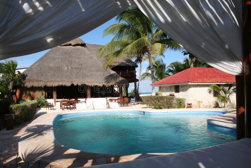 Holiday Resort with Pool in Tulum Beach - Mexico Stock Image - Image of ...