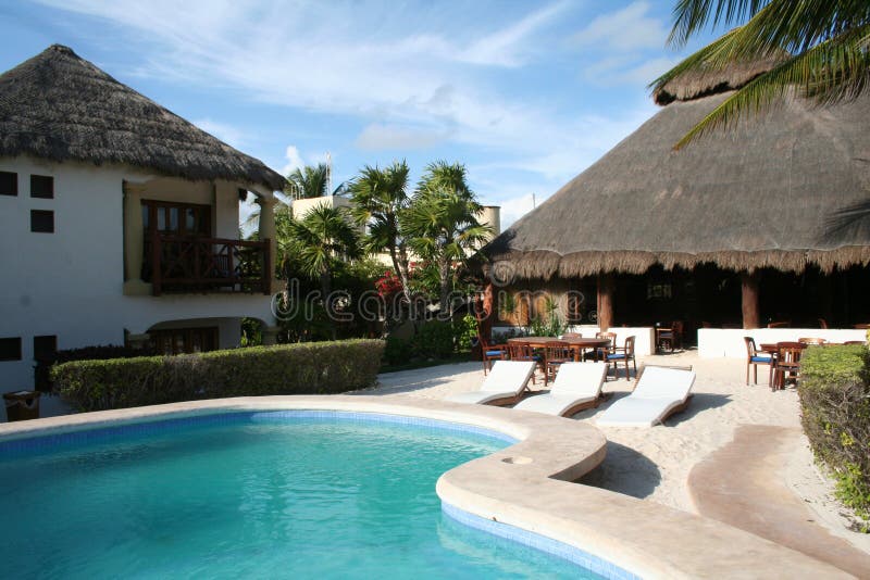 Holiday Resort with Pool in Tulum Beach - Mexico Stock Photo - Image of ...