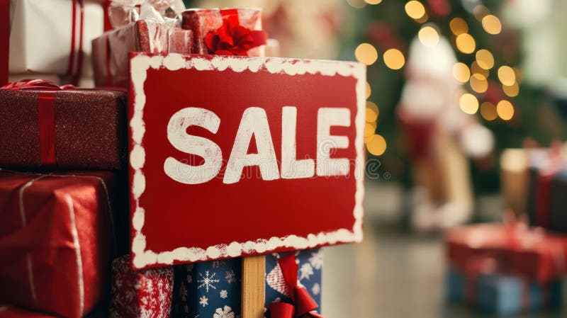 Holiday Sale Sign with Gift Wrapping Items Stock Illustration ...