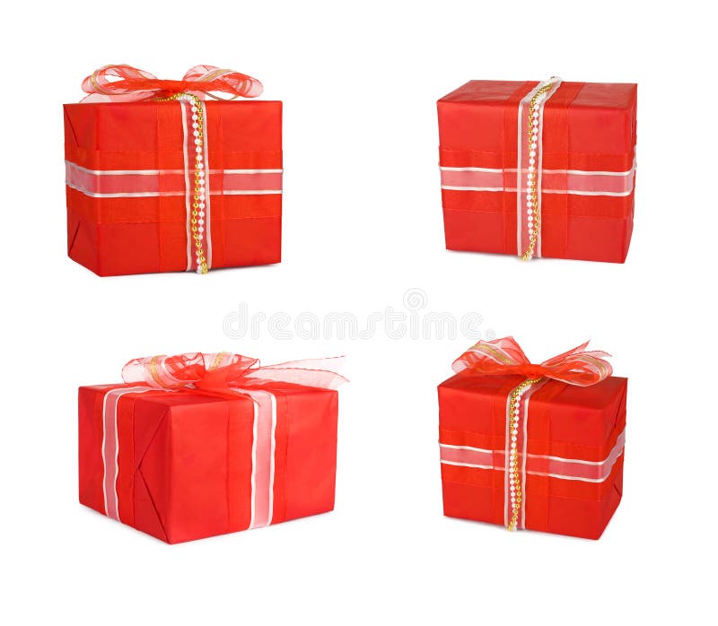 Holiday Set Gift Boxes Decorated with Bows and Ribbons Stock Photo ...