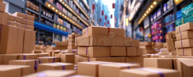 The Holiday Shopping Rush a Sea of Boxes in a Packed Store, Capture the ...