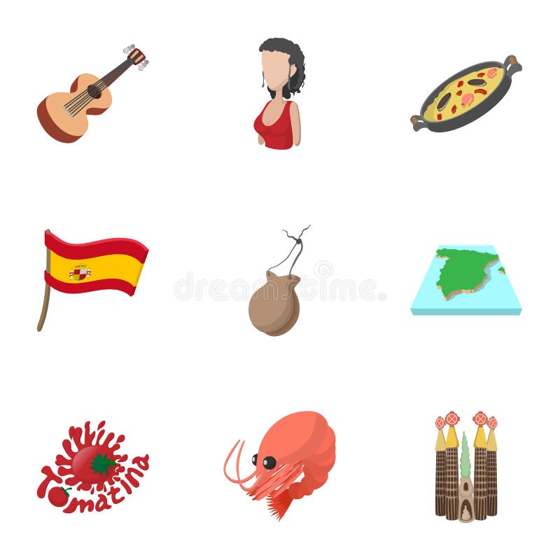 Holiday in Spain Icons Set, Cartoon Style Stock Vector - Illustration ...