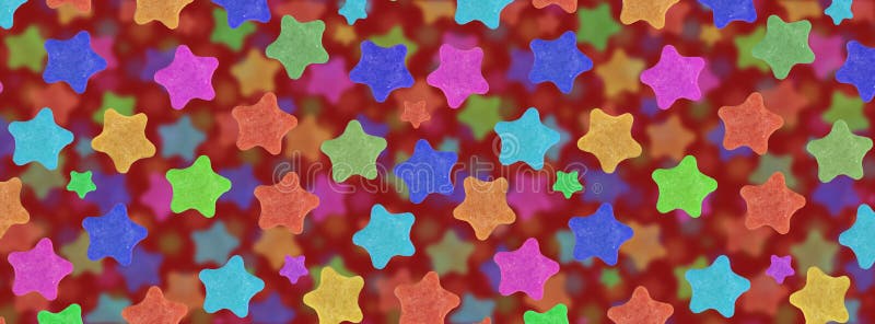 Holiday Stars Pattern. Bright Colored Stars on a Red Background, Wide ...