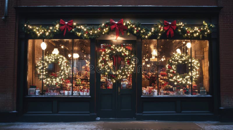 Holiday Storefront with Cheerful Christmas Display Stock Illustration ...