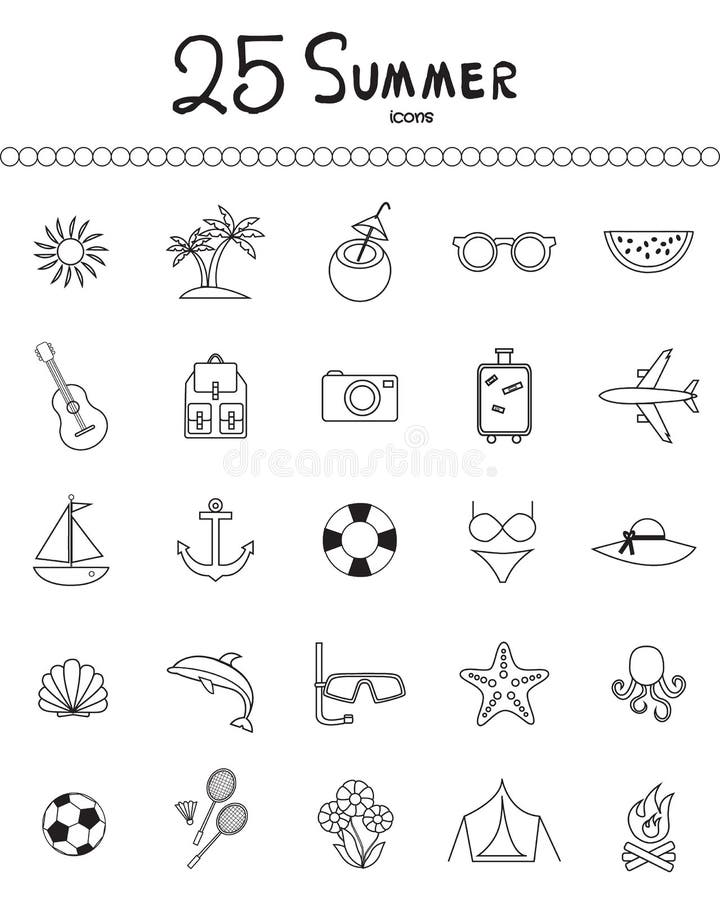 Holiday and Summer Outline Icons - Vector Stock Vector - Illustration ...