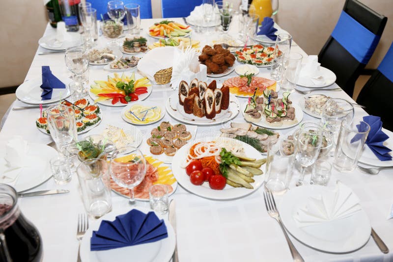 Holiday Table with Dishes in Restaurant Stock Image - Image of elegant ...