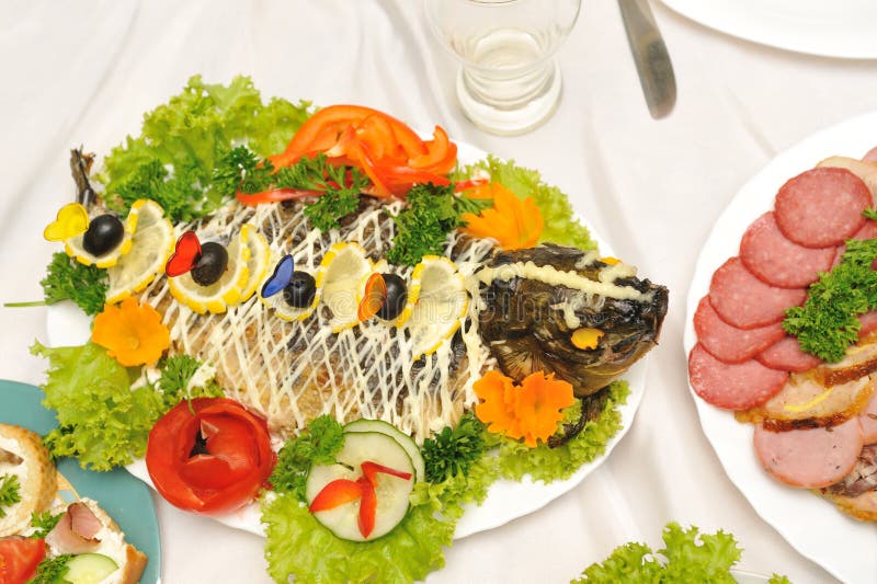 Holiday Table with Tasty Food Stock Photo - Image of refreshment ...