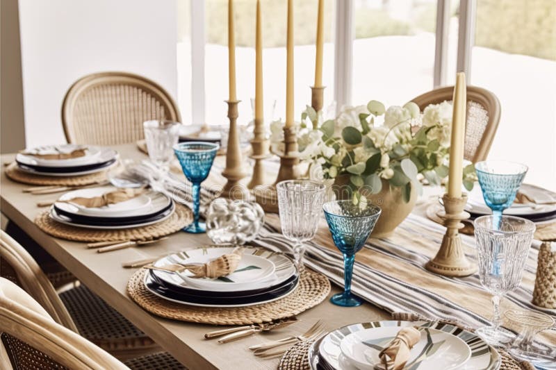 Holiday Tablescape with Blue Details, Formal Dinner Table Setting ...