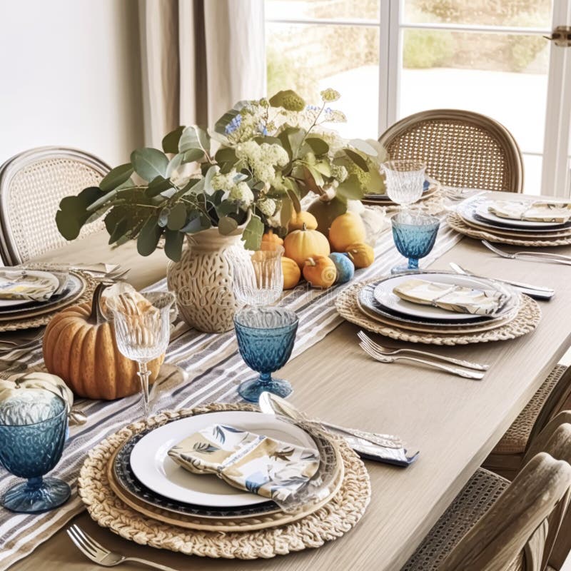 Holiday Tablescape with Blue Details, Formal Dinner Table Setting ...