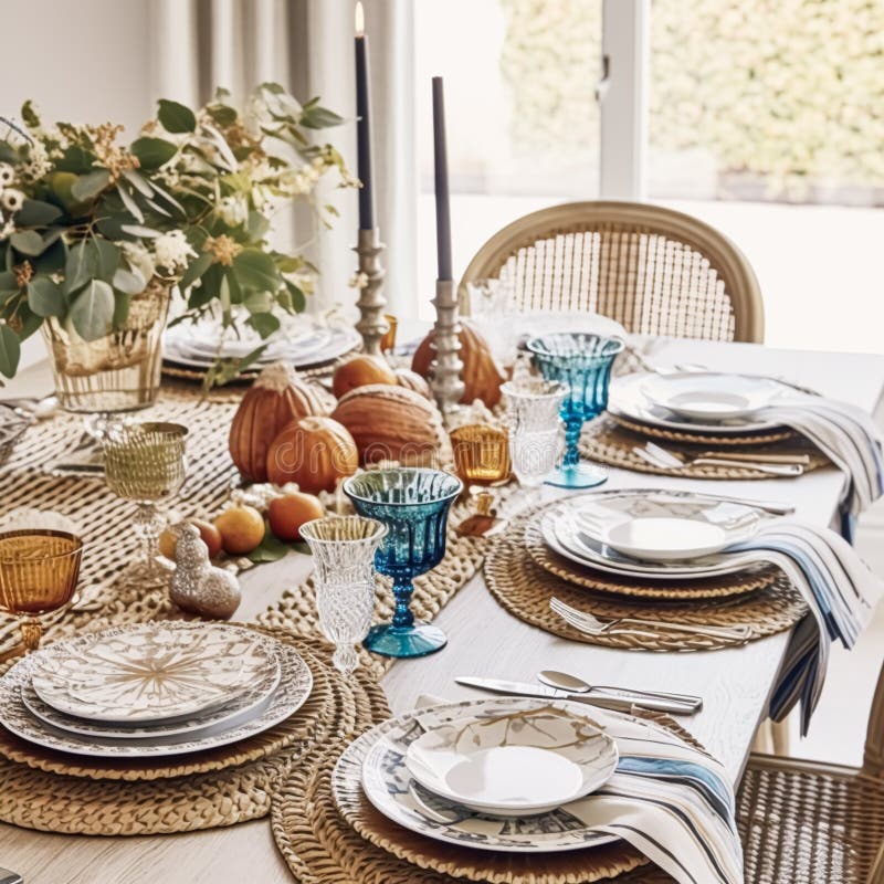 Holiday Tablescape with Blue Details, Formal Dinner Table Setting ...