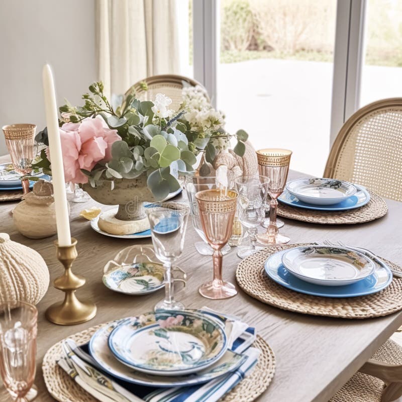 Holiday Tablescape with Blue Details, Formal Dinner Table Setting ...
