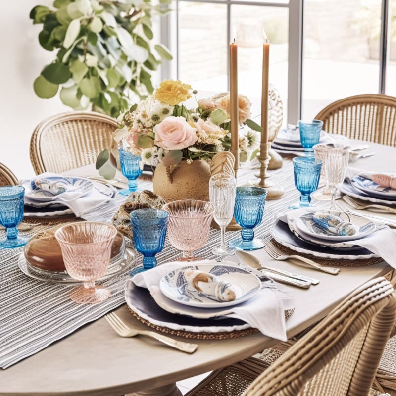 Holiday Tablescape with Blue Details, Formal Dinner Table Setting ...