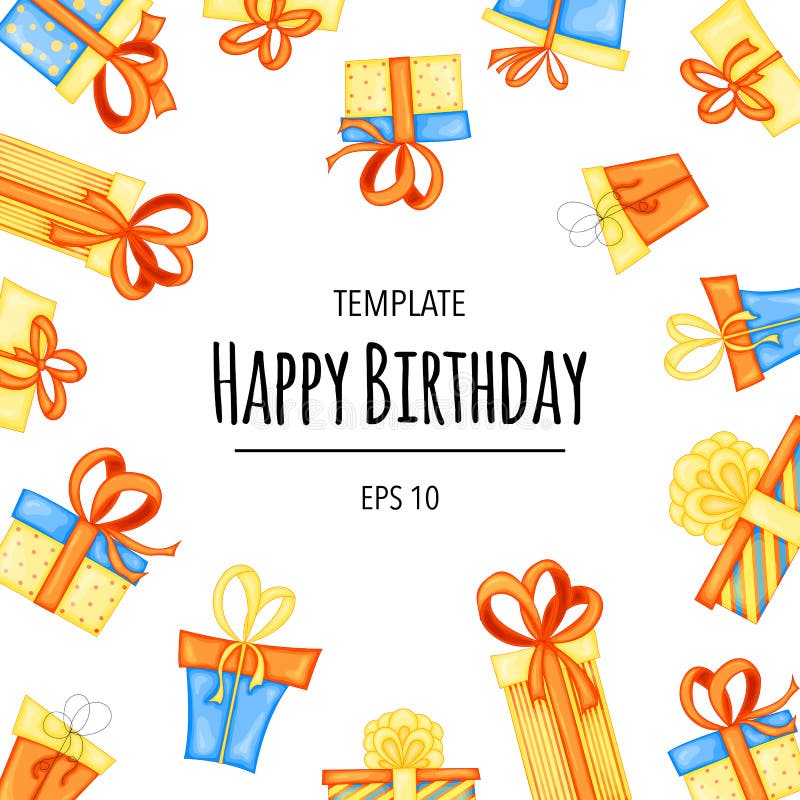 Holiday Template for Your Birthday Text with Gift Boxes. Cartoon Style ...