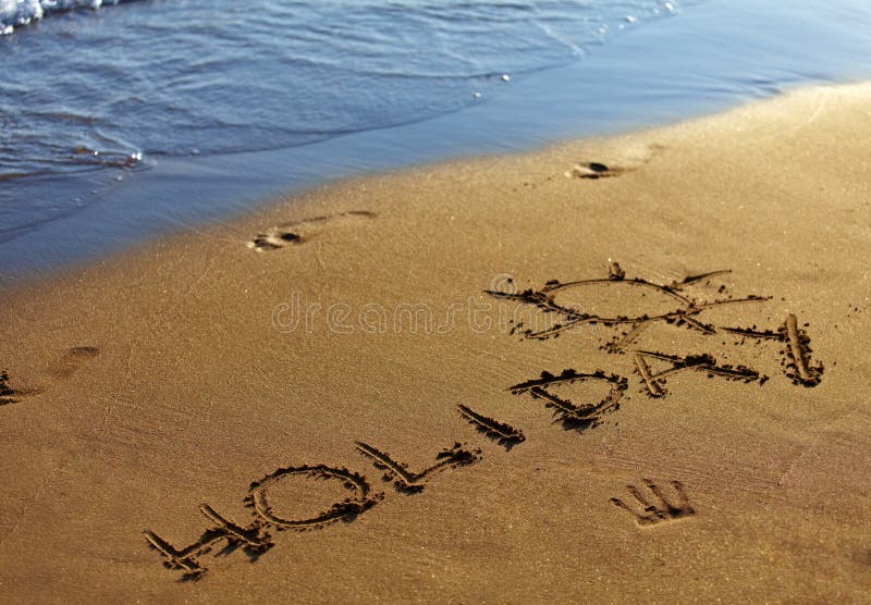 Holiday Text Written in Sand on Summer Beach. Stock Photo - Image of ...