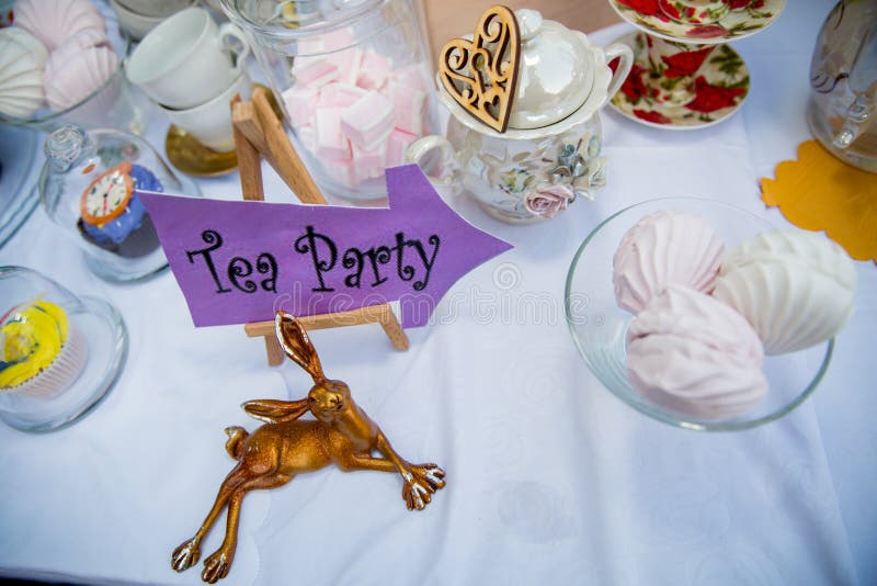 Holiday Themed Table for the Tea Ceremony. Table with Sweets. Tea with ...