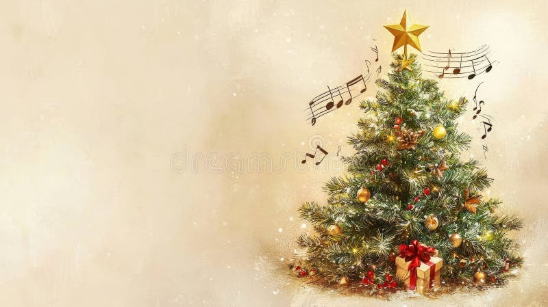 A Holiday Tree Adorned with Musical Notes and Festive Decorations ...