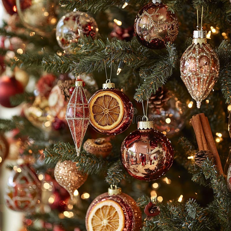 Holiday Tree with Spiced Ornaments High Quality. Stock Image - Image of ...