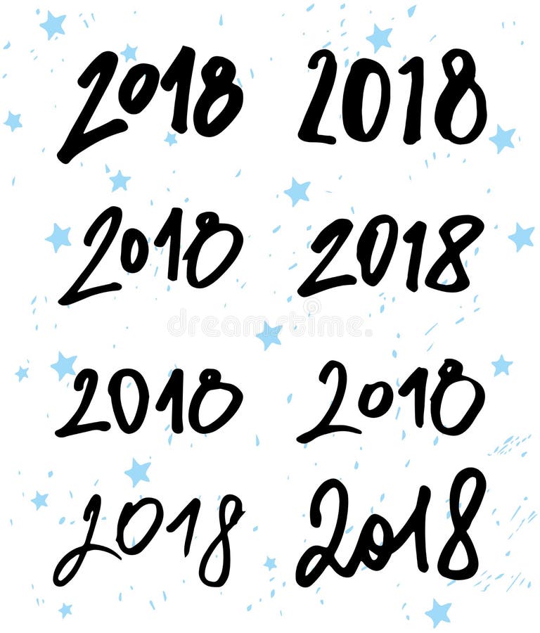 2018 Holiday Vector Illustration. Calligraphy for New Year. Hand Drawn ...