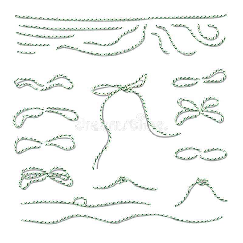 Holiday Vector Striped Green Ribbons and Bows Parts. String and Bow ...