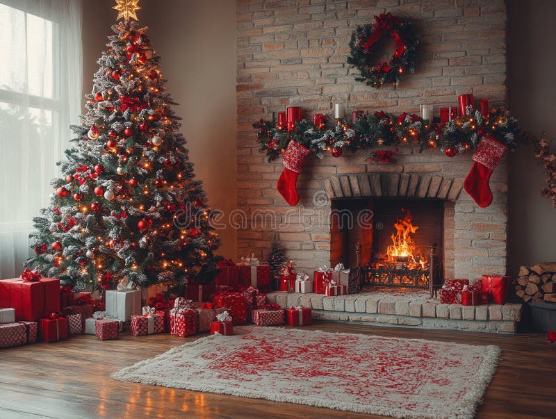 Holiday Warmth Hearth Tree Glowing Presents Fireplace Magic Interior ...