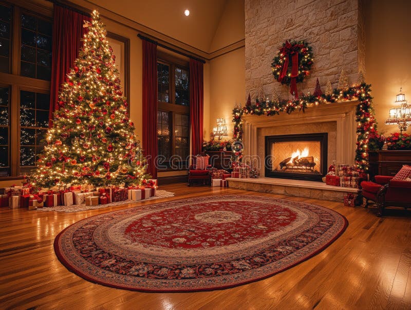 Holiday Warmth Hearth Tree Glowing Presents Fireplace Magic Interior ...