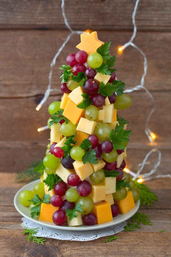 Grape and Cheese Christmas Tree Stock Photo - Image of space, holidays ...