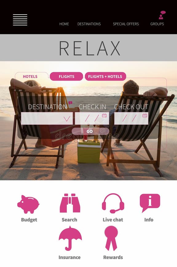 Holidays Booking App with People in Backdrop Stock Image - Image of ...