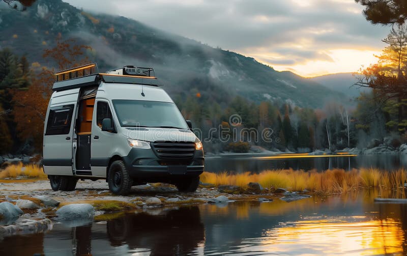 Holidays in camper-van stock illustration. Illustration of travelling ...