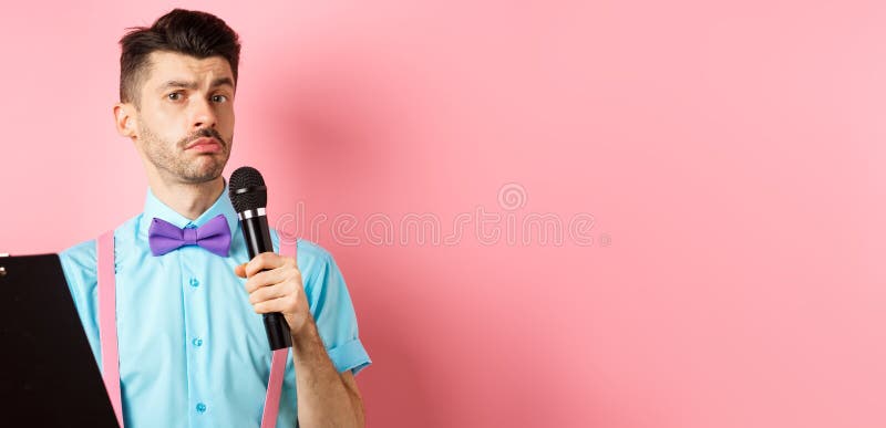 Holidays Concept. Funny Man with Bow-tie Making Speech, Perform on ...