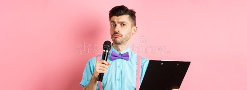 Holidays Concept. Funny Man with Bow-tie Making Speech, Perform on ...