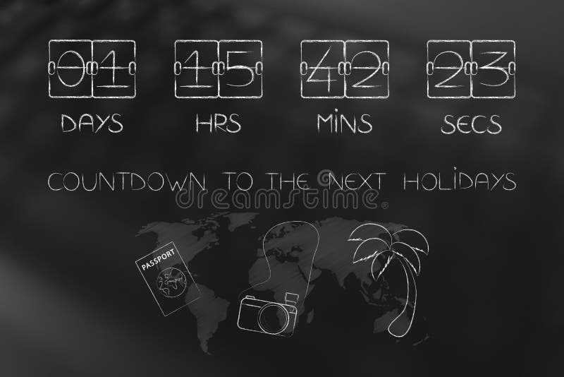 Holidays Countdown Timer with Travel Objects and World Map Stock ...