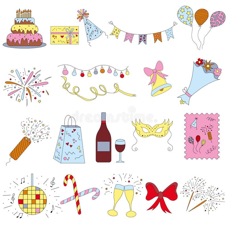 Holidays Icon Set. Collection of Festive Multicolored Icons Stock ...