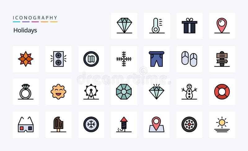 25 Holidays Line Filled Style Icon Pack Stock Vector - Illustration of ...