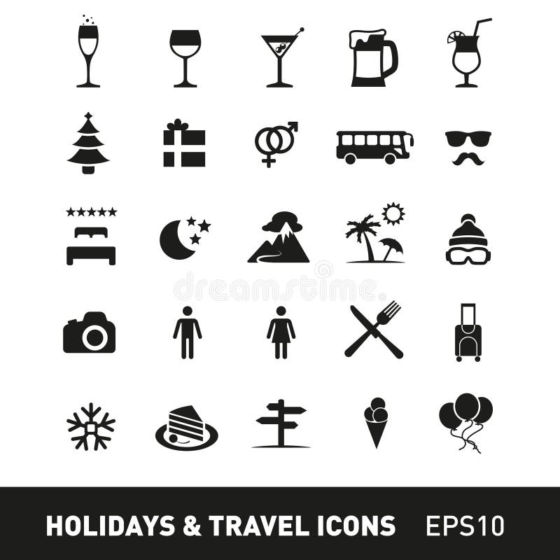 Holidays and Traveling Icon Set Stock Illustration - Illustration of ...