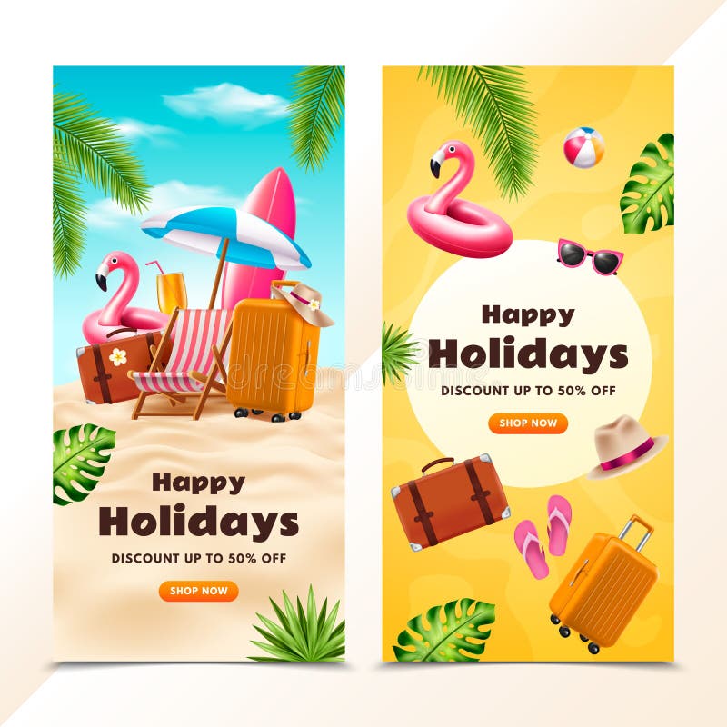 Holidays Vacations Banner Template Set Stock Illustration ...