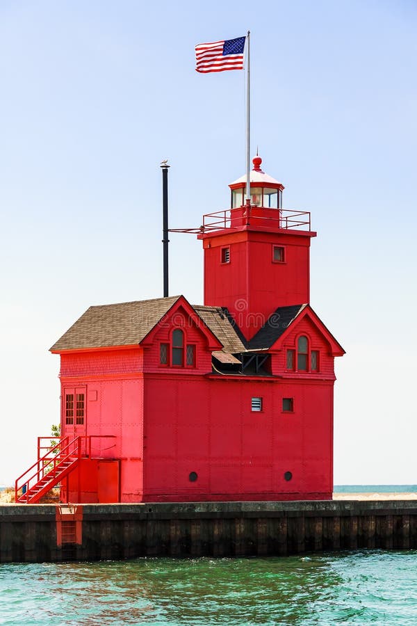 Big Red Lighthouse in Holland Michigan Stock Photo - Image of coastal ...