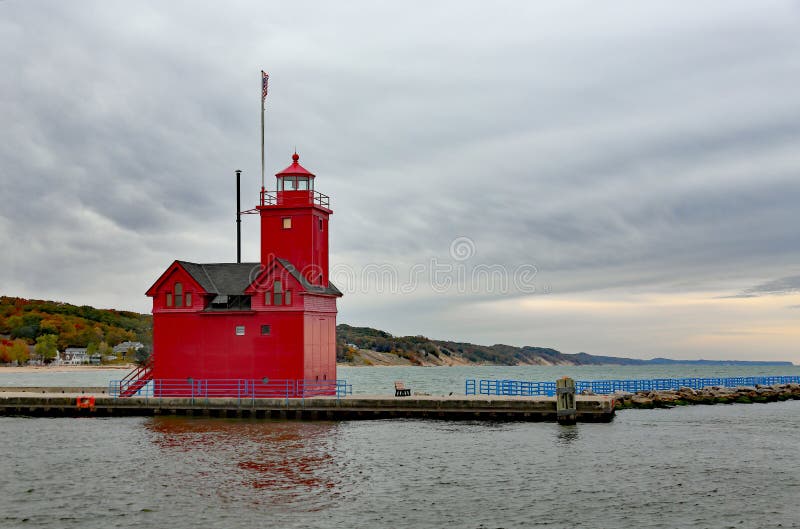 Holland Harbor Lighthouse on an Overcast Day Stock Image - Image of ...