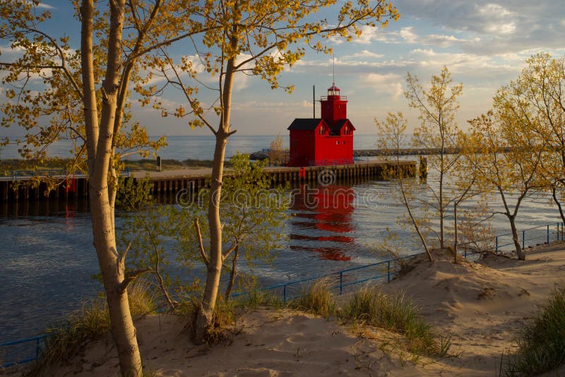 Holland Harbor South Pierhead Lighthouse Stock Photo - Image of holland ...